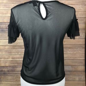 Tops | Sheer Ruffled Black Top | Poshmark